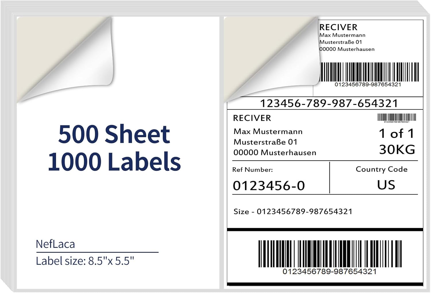 500 Sheet 1000 Labels - Half Sheet Shipping Labels for Laser/Inkjet ...