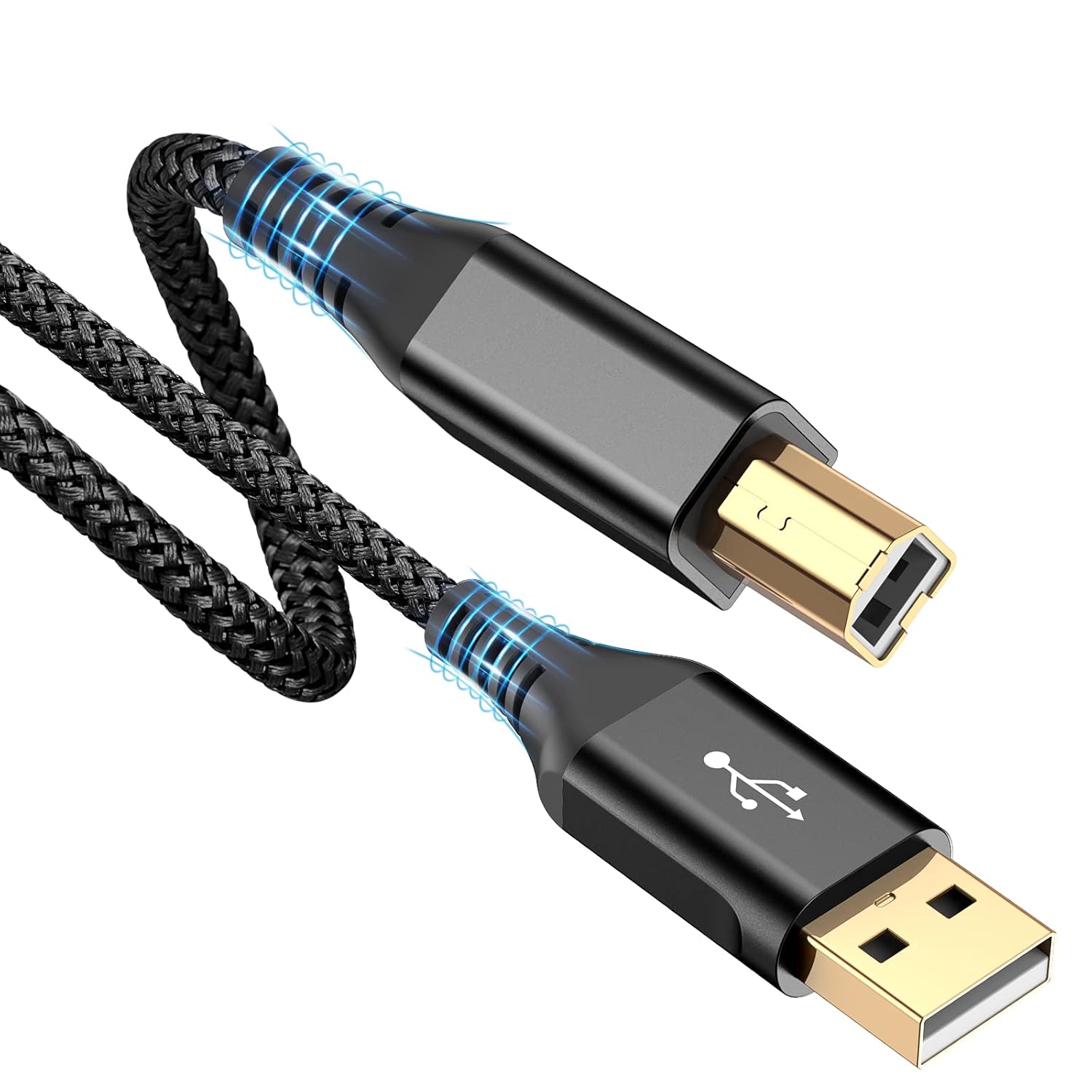 High Speed 10ft Nylon Braided Printer Cable Black Gearmusthave