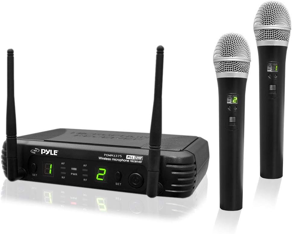 PYLE-PRO Dual UHF Wireless Mic System - 8 Channels, Independent Contro ...