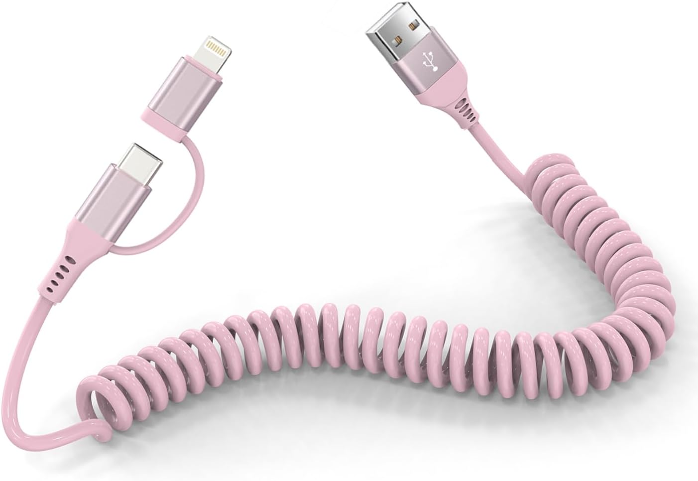 Fast Charge Pink Coiled Lightning Cable - 2 in 1 Cable for Apple Carpl ...