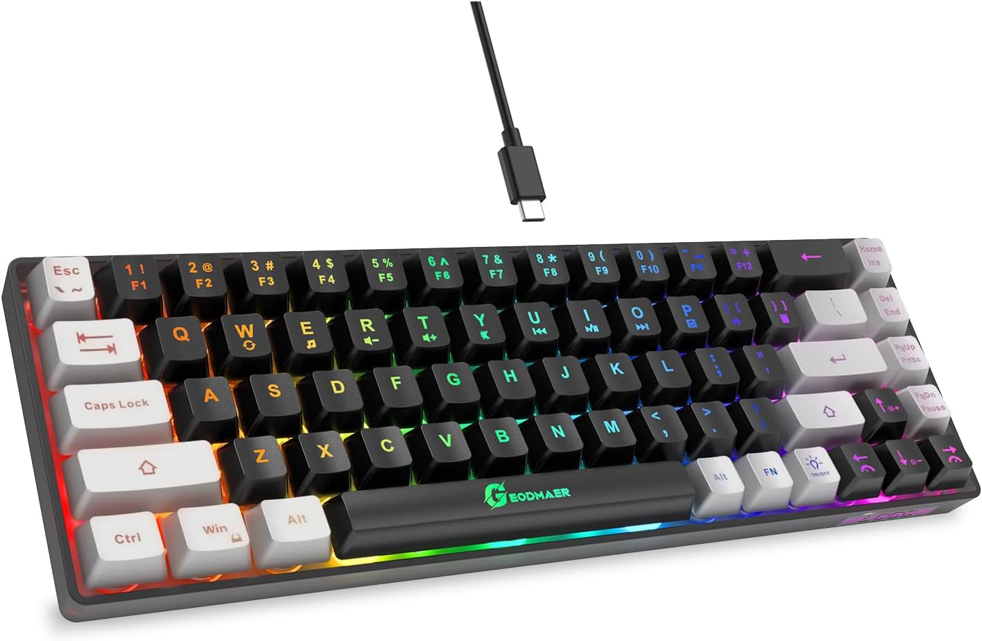 GEODMAER Mini Gaming Keyboard - 65% Compact, Anti-Ghosting, LED Backli ...