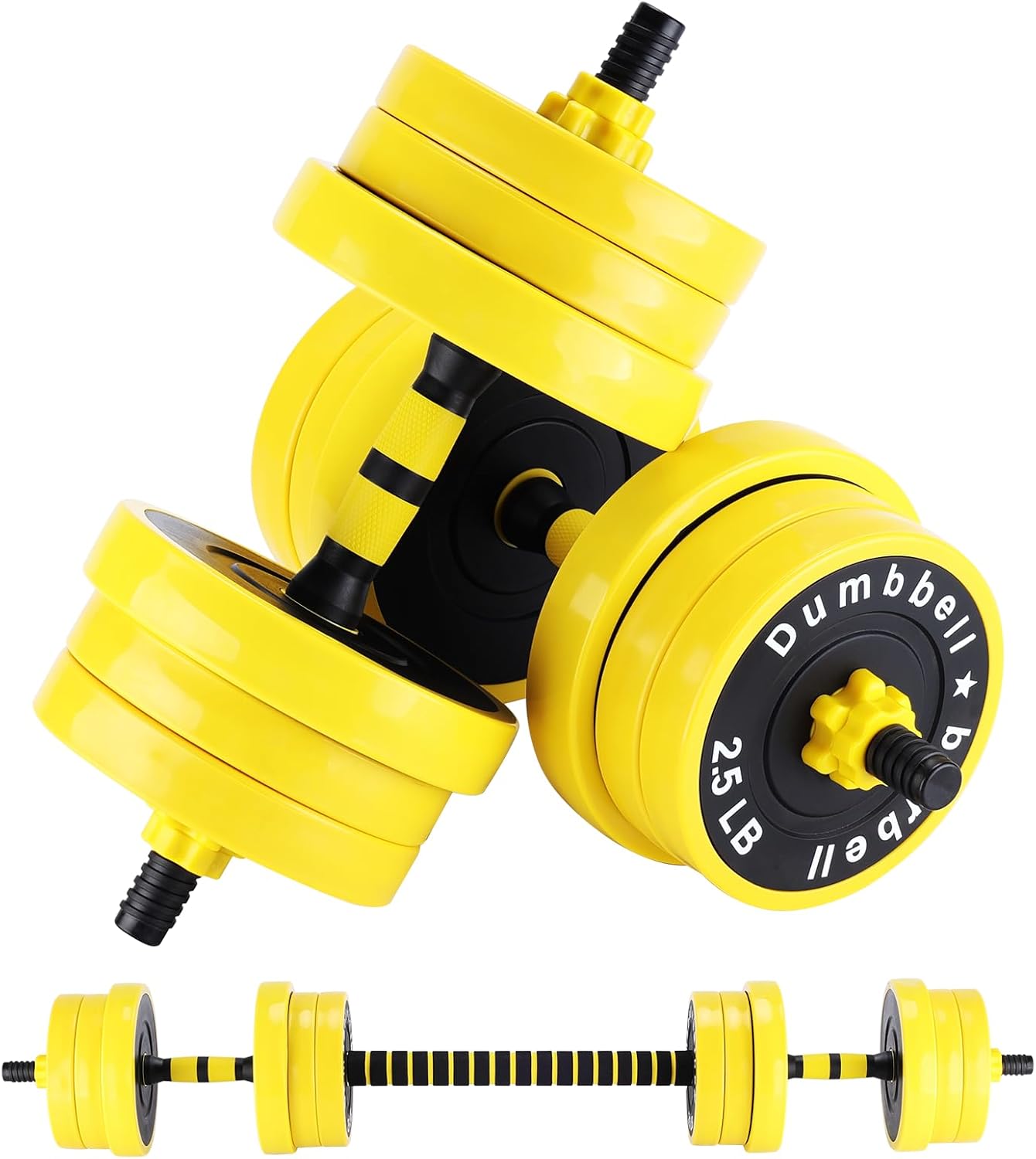 Dual-Use Yellow Dumbbell Set - Transform into Barbell! MegaChoice ...
