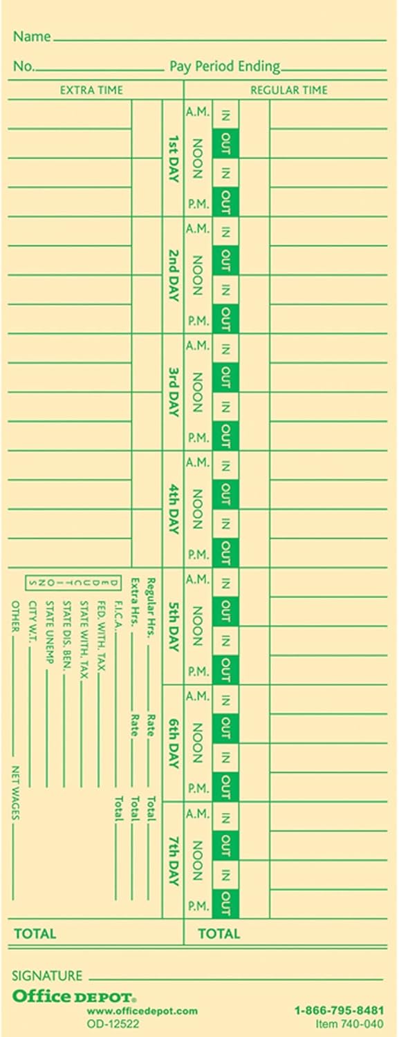 Office Depot Biweekly Time Cards - Pack of 100 – GearMustHave