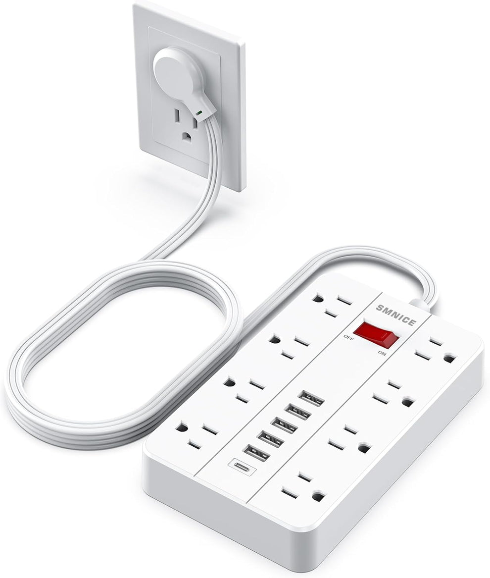 SMNICE Power Strip: 8 Outlets, 6 USB Ports, Wall Mountable for Multipl ...