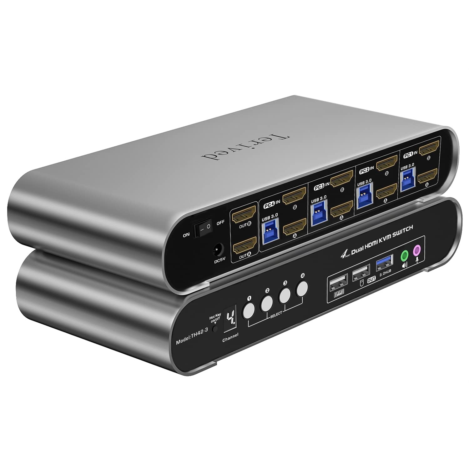 4-Port Dual Monitor KVM Switch with 4K@60Hz & Hotkey Switching ...