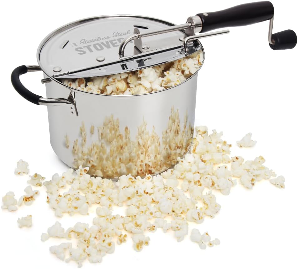 Gearless Hand Crank Stainless Steel Popcorn Popper - Easy Induction Co ...