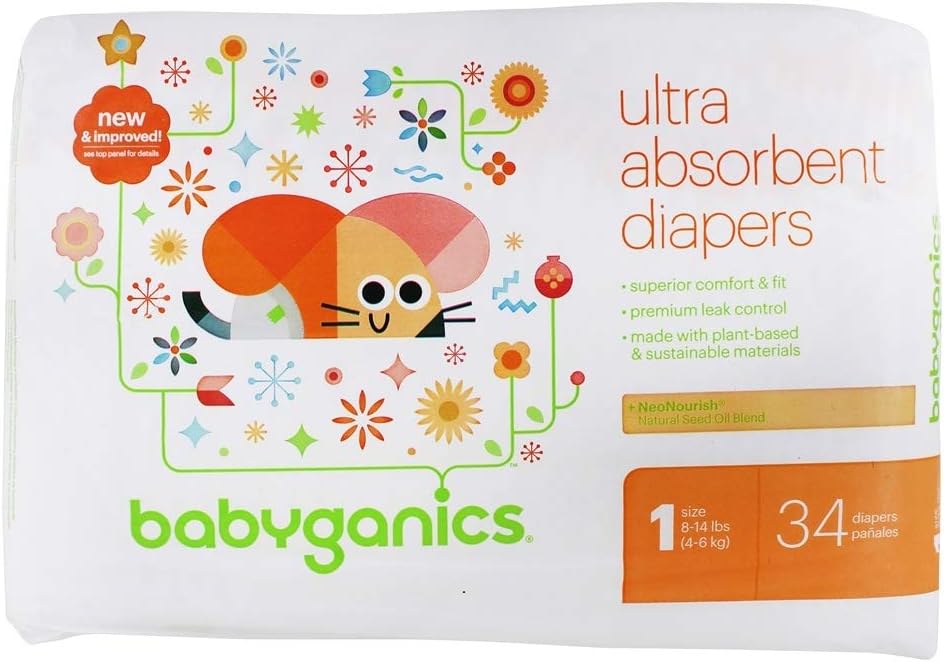 BabyGanics Ultra Absorbent Diapers - Stage 1 - 34 Diapers – GearMustHave