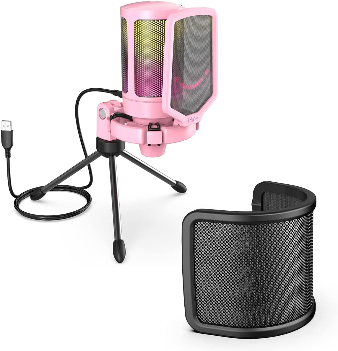 FIFINE Gaming Mic Bundle: RGB Condenser with Pop Filter for Studio-Qua ...