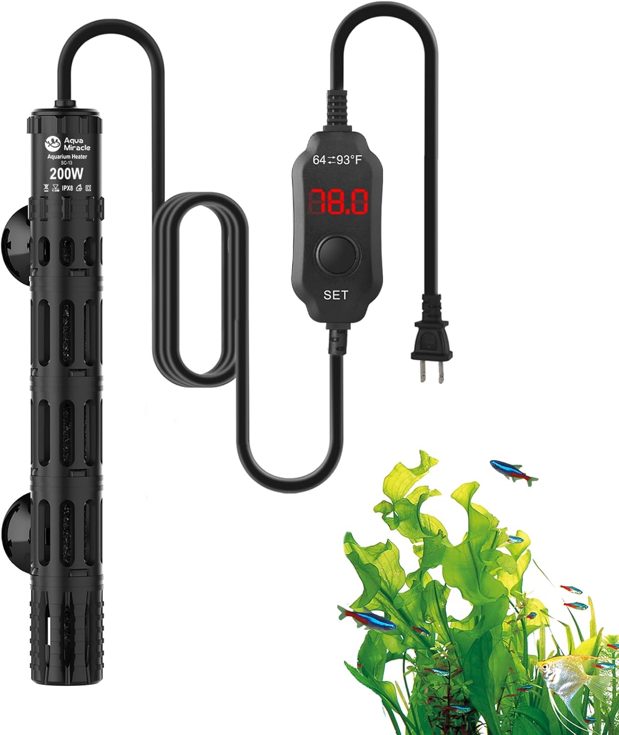 AquaMiracle 200W Submersible Aquarium Heater - Precise Digital Thermos ...