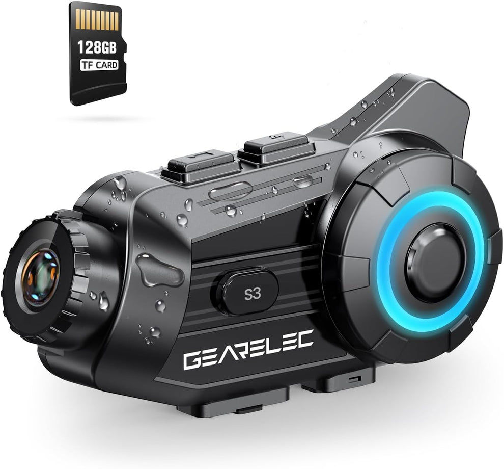GEARELEC Bluetooth Helmet Cam + Intercom: 2-8 Riders, G-Sensor Lock ...