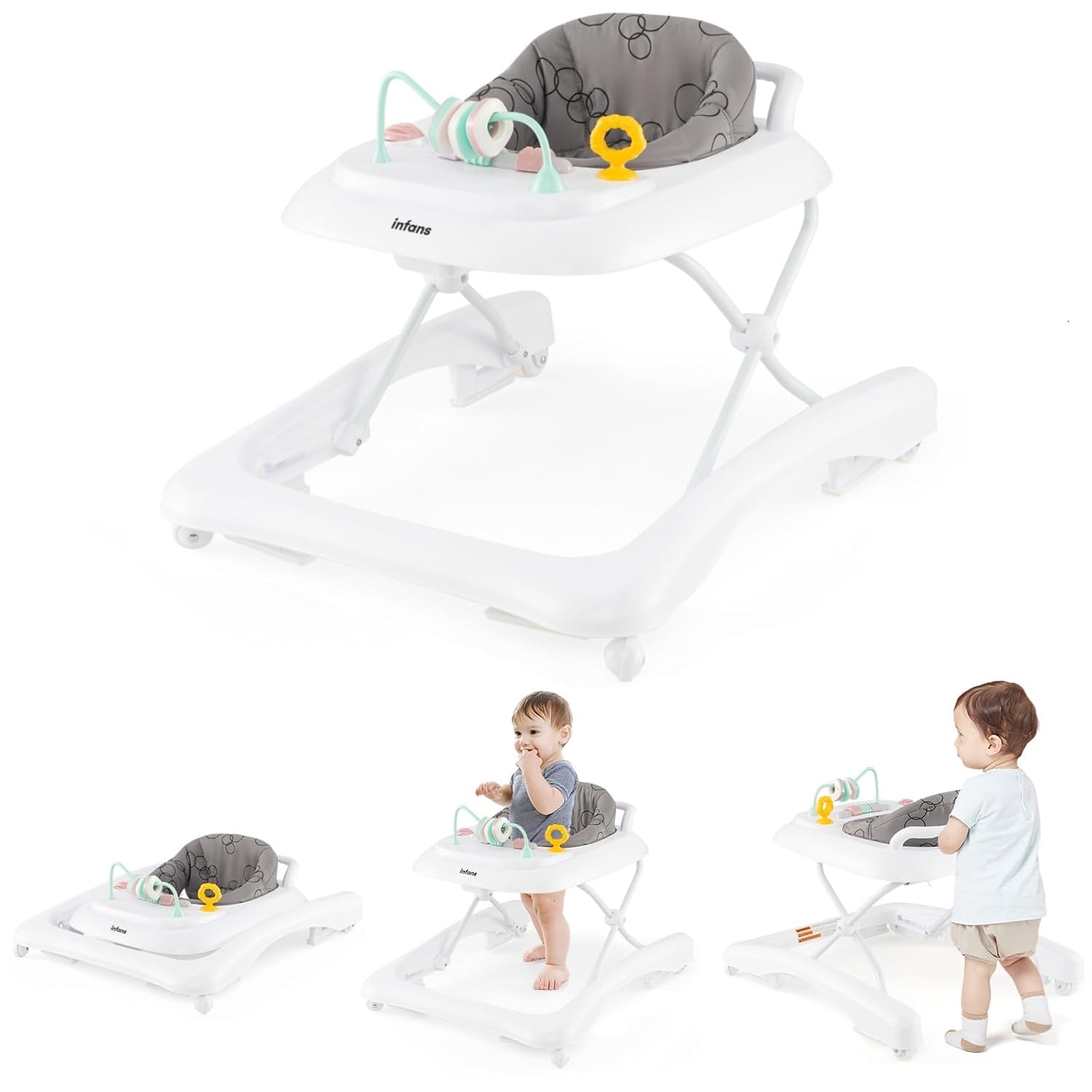 INFANS 3-in-1 Foldable Baby Walker: Adjustable & Washable Seat ...
