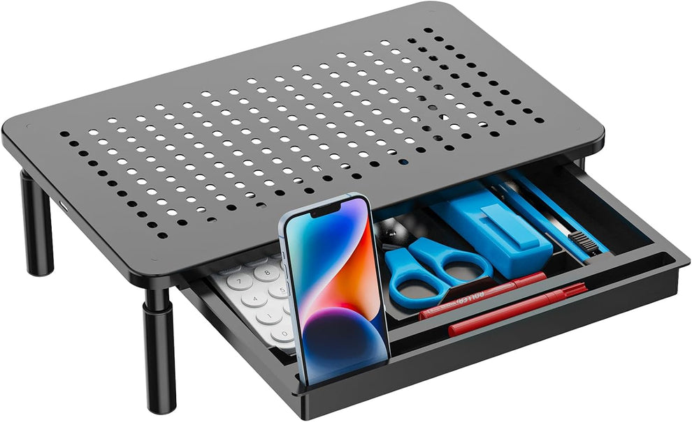WALI Desk Monitor Stand: 3 Height Adjust, Laptop Riser, Airflow Vents ...