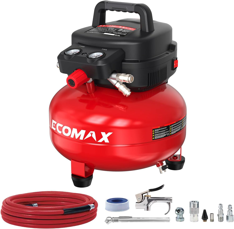 ECOMAX Portable Air Compressor 6 Gal 150 PSI - 10 PC Accessories Kit ...
