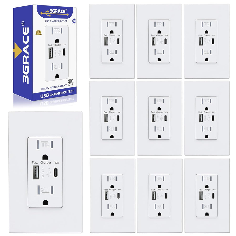 Fast Charge Outlet Combo Pack - 4.2A USB C Ports + 15A Duplex ...