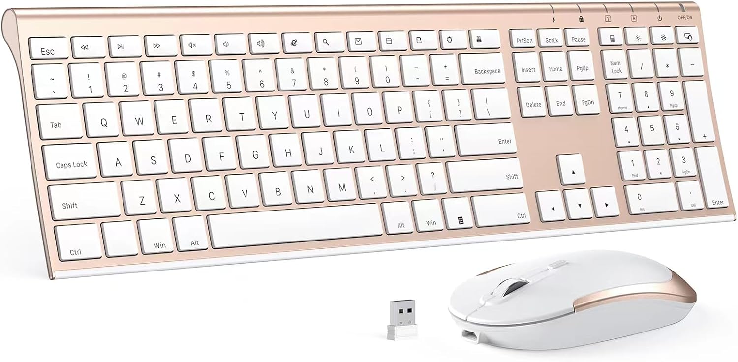 Ultra-Slim Wireless Rechargeable Keyboard & Mouse Combo - White Gold ...