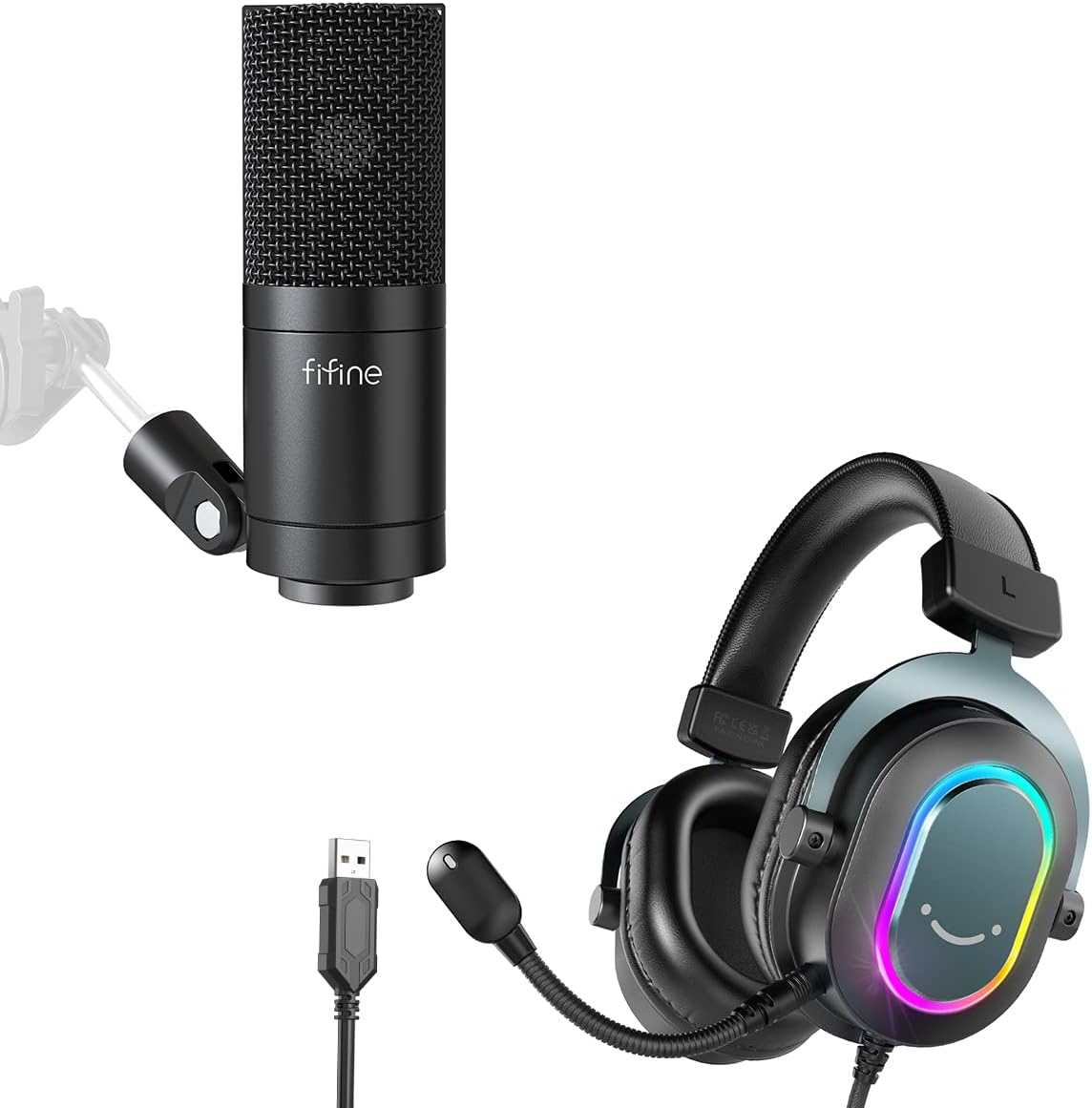 FIFINE Gaming Headset & Studio Mic Combo - 7.1 Surround Sound & RGB EQ ...