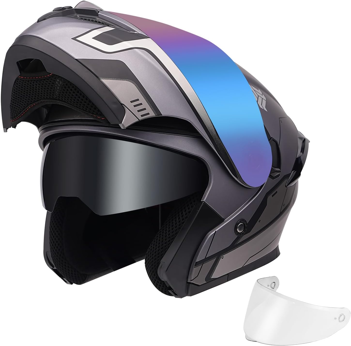 Dual Visor Flip Up Full Face Helmet - Gray Mech Man – GearMustHave