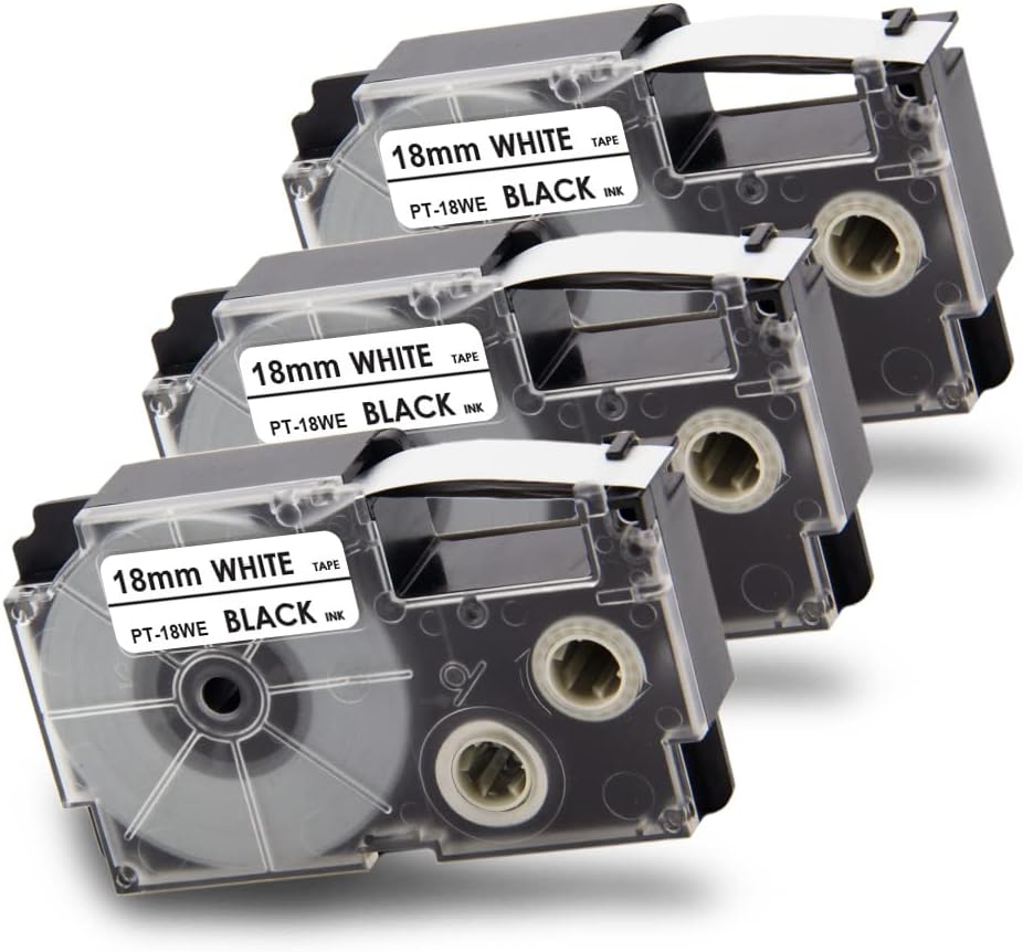 Pristar 18mm Black on White Label Tape 3-Pack for Casio Label Makers ...
