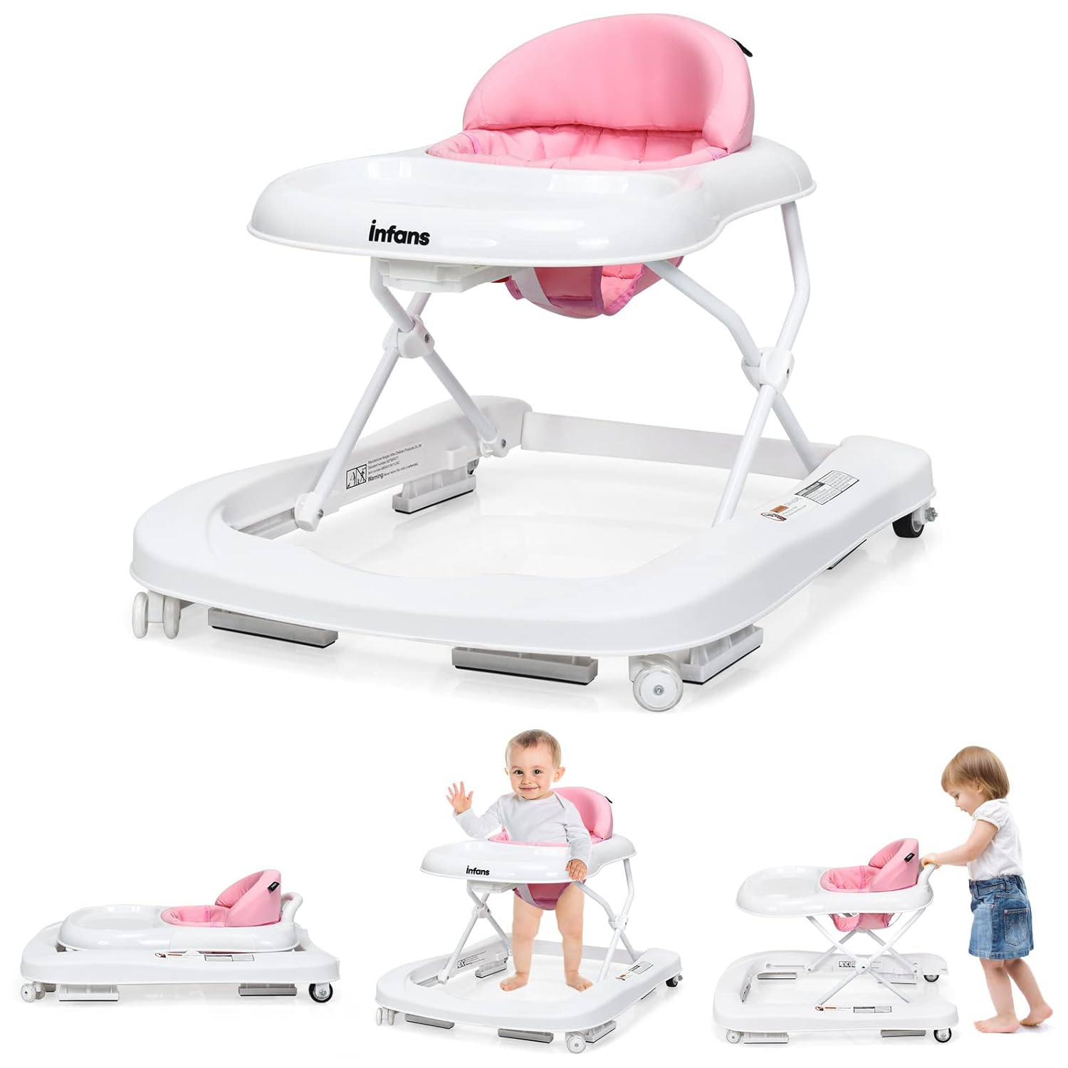 INFANS 3-in-1 Foldable Baby Walker - Adjustable Speed, Safety Bumper ...