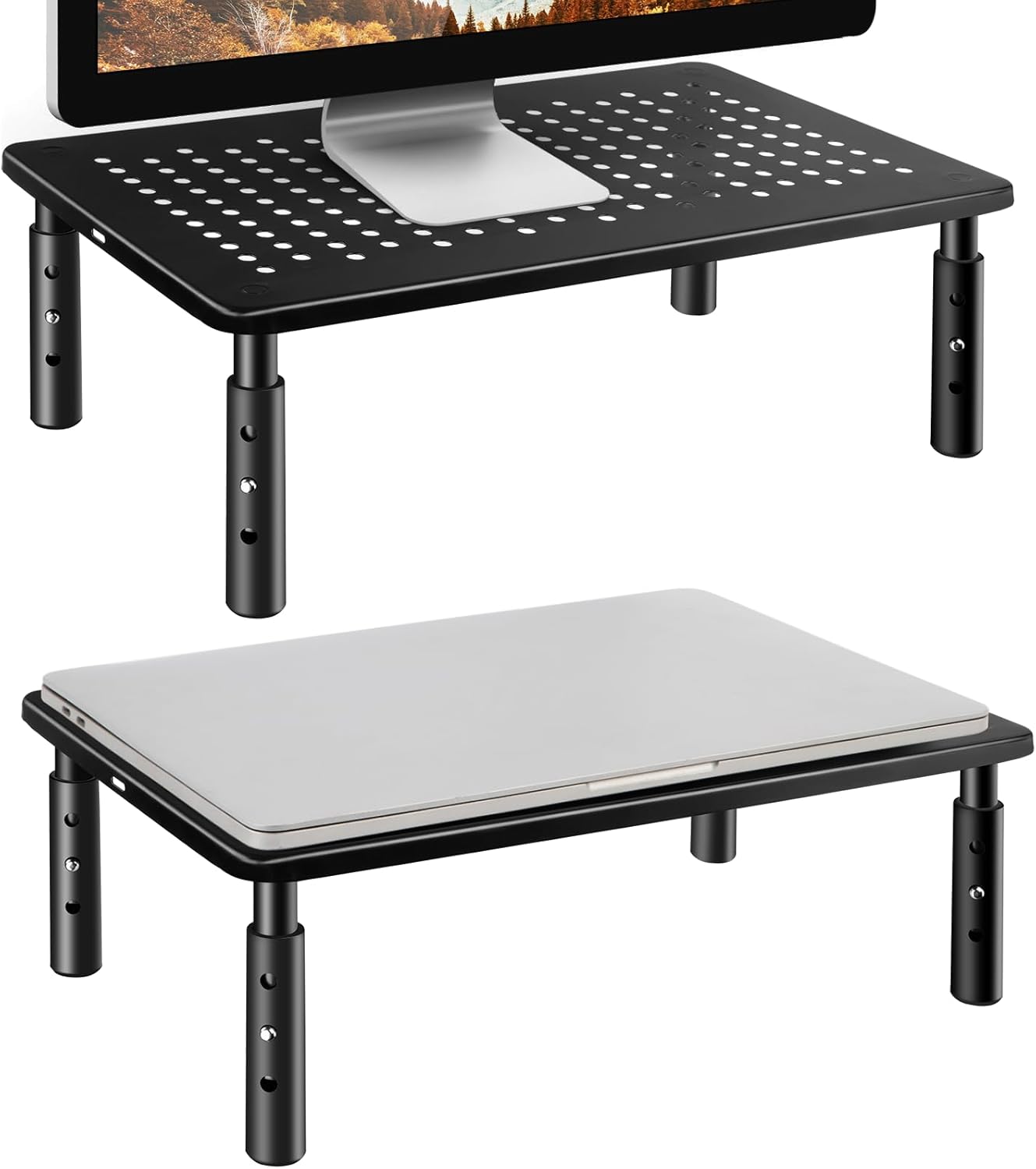 Adjustable Dual Monitor Stand Riser 2-Pack with Cable Straps - Organiz ...