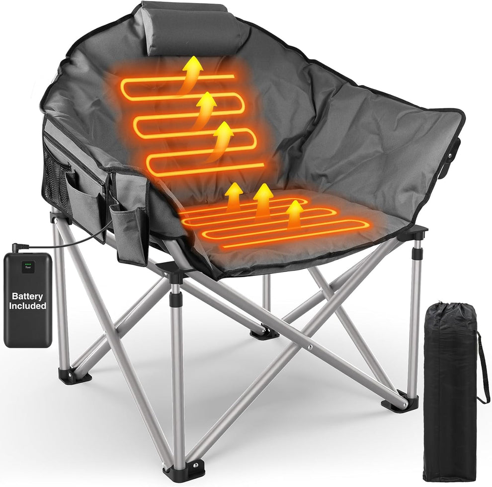 Portable Heated Camping Chair - Backrest, 3 Heat Levels – GearMustHave