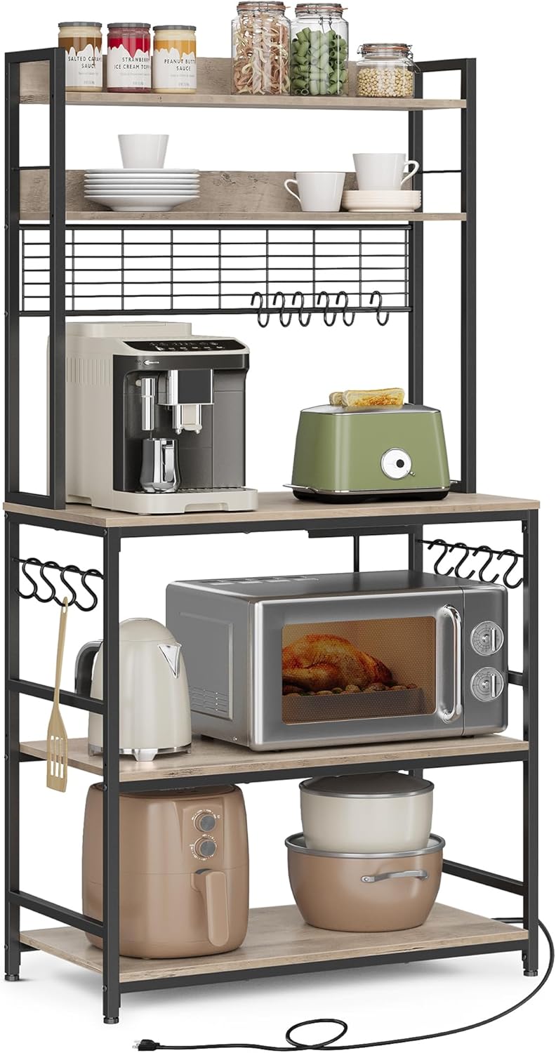VASAGLE Kitchen Storage Rack w/ Power Outlet - Organize with Style ...