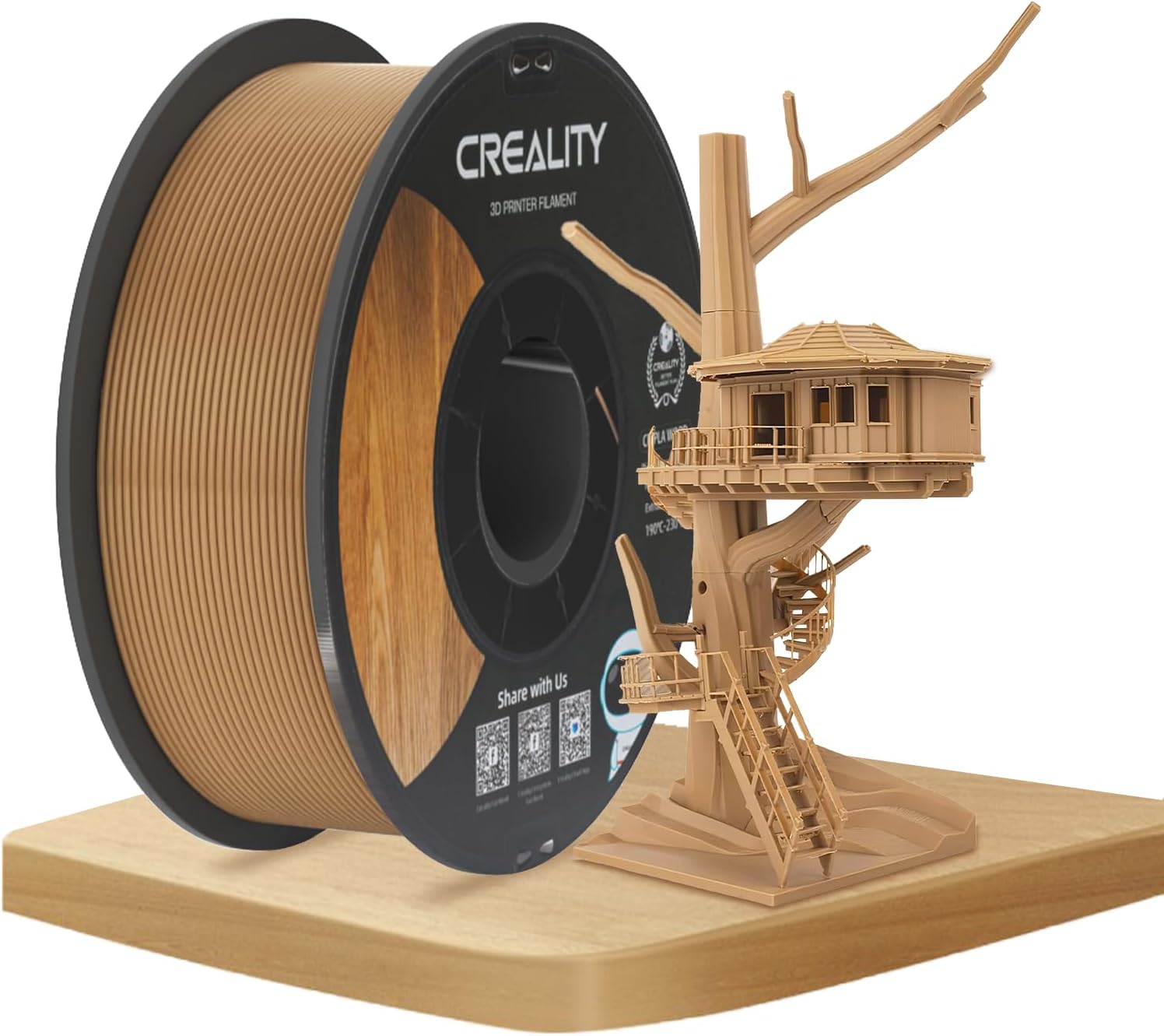 Creality Wood PLA Filament 1.75mm - Real Wood Texture, Toughness & Sil ...