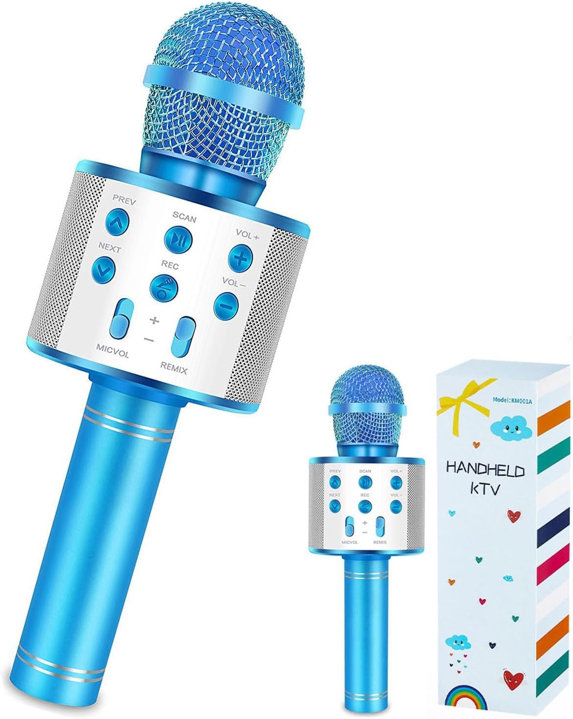 5-in-1 Wireless Karaoke Mic for Kids & Adults - DIY Stickers, Blue ...