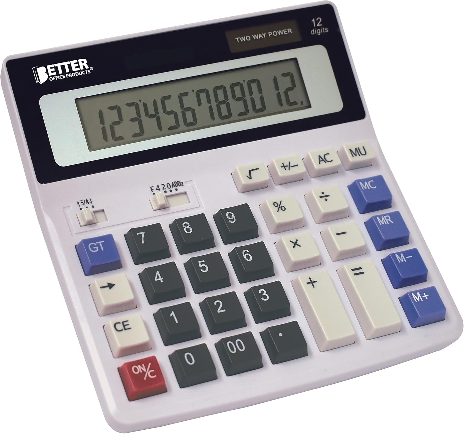 Large 12-Digit Desktop Calculator, Angled Display, Dual Power ...