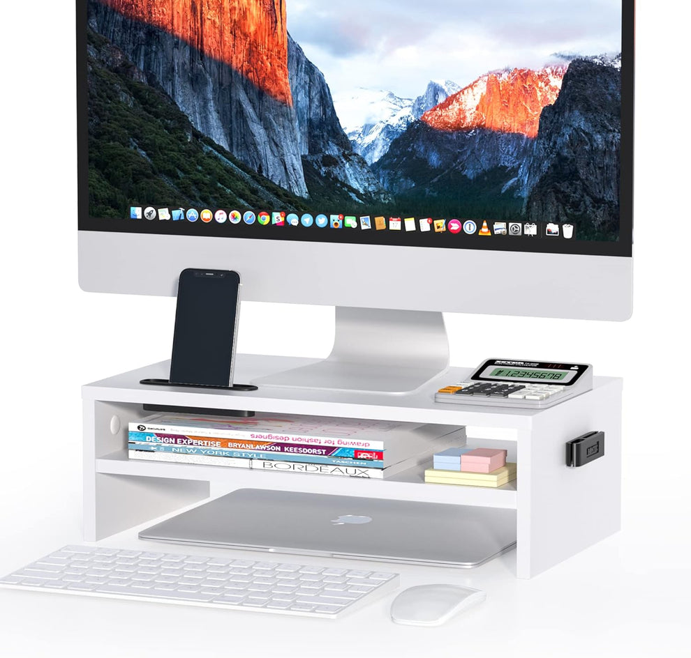 BONTEC White Wood Monitor Riser - Ergonomic & Organized! – GearMustHave