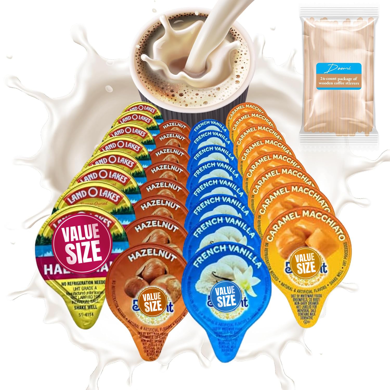 72 Pack Coffee Creamer Variety + Doomi Stirrers! – GearMustHave