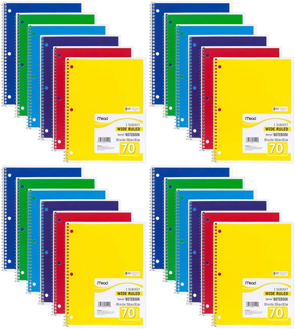 24-Pack Mead Spiral Notebooks, Wide Ruled - 70 Sheets – GearMustHave