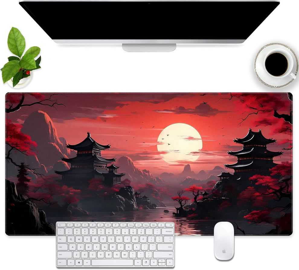 Large Red Full Moon Sakura Desk Mat - Enhance Your Desk! – GearMustHave