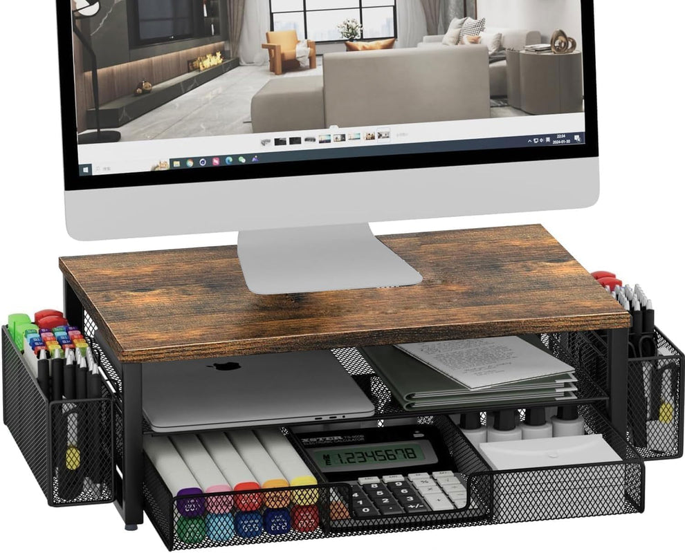 2-Tier Monitor Stand with Drawer - Desk Organizer – GearMustHave