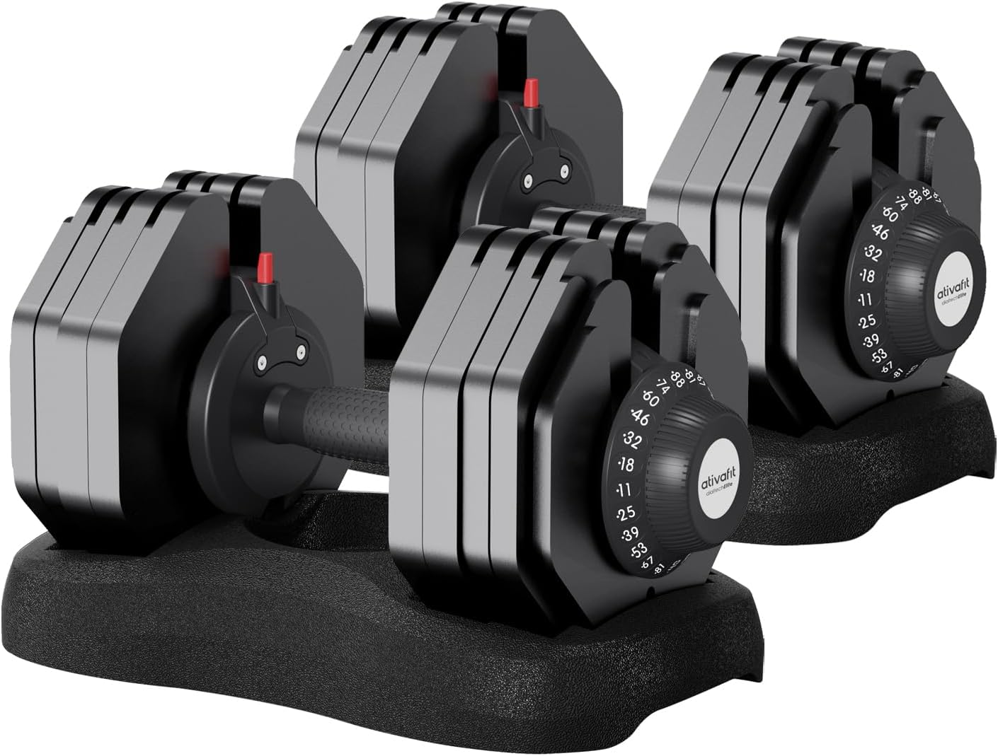 Ativafit Adjustable Dumbbell Set - 12-in-1 Quick Dial Weights for Full ...