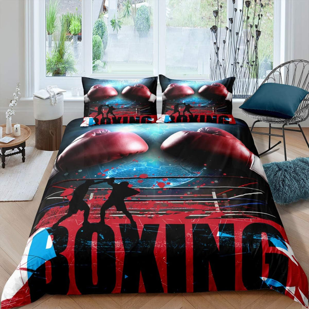 Sports Theme Boxing Duvet Set, Athlete Silhouette, Kids Room Decor ...