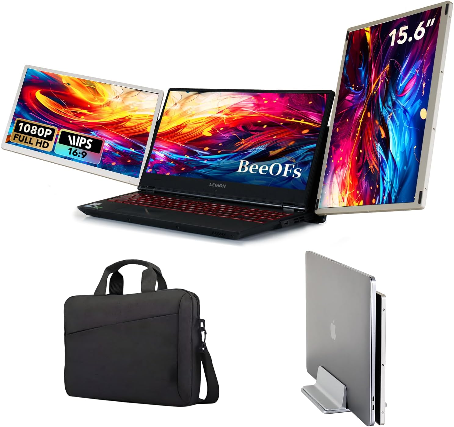 Triple 15.6 FHD Portable Monitor Combo + Laptop Bag – GearMustHave