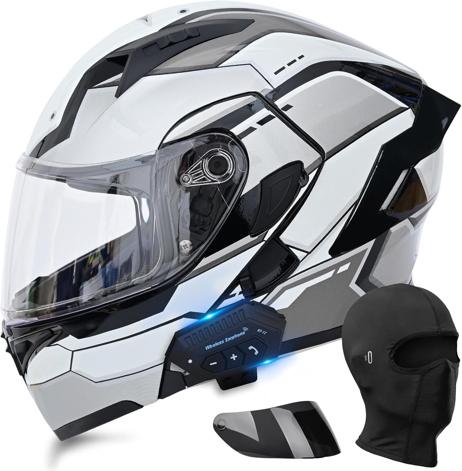 UWILSEE Bluetooth Modular Motorcycle Helmet - Dual Speakers & Mic for ...