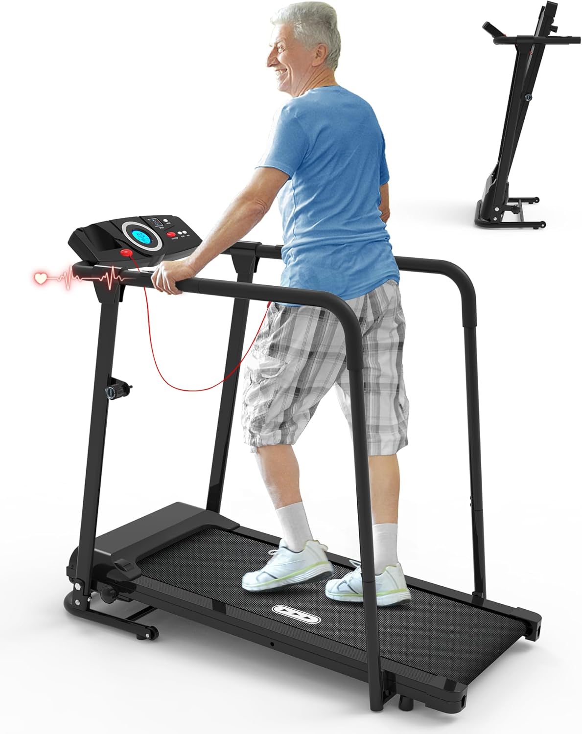 Folding Senior Treadmill - 300 lbs Capacity, Heart Rate Monitor ...