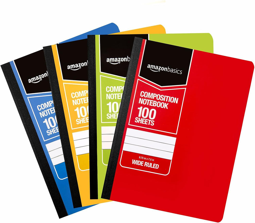 Basics 4-Pack Wide Ruled Notebooks, 100 Sheets, Assorted Colors ...