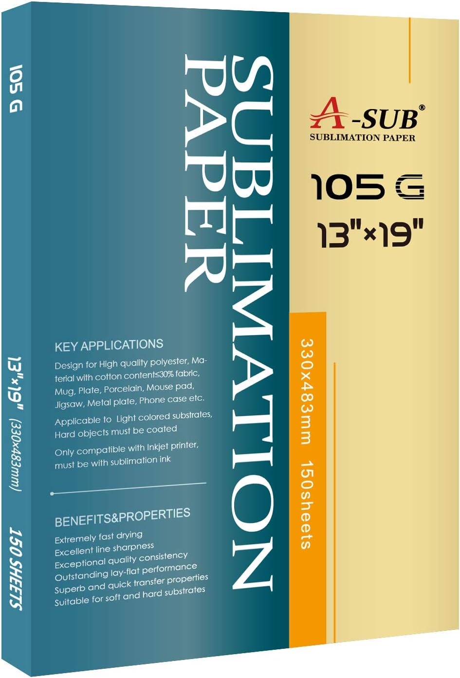 150 Sheets 13x19 A-SUB Heat Transfer Paper - Inkjet Sublimation Printe ...