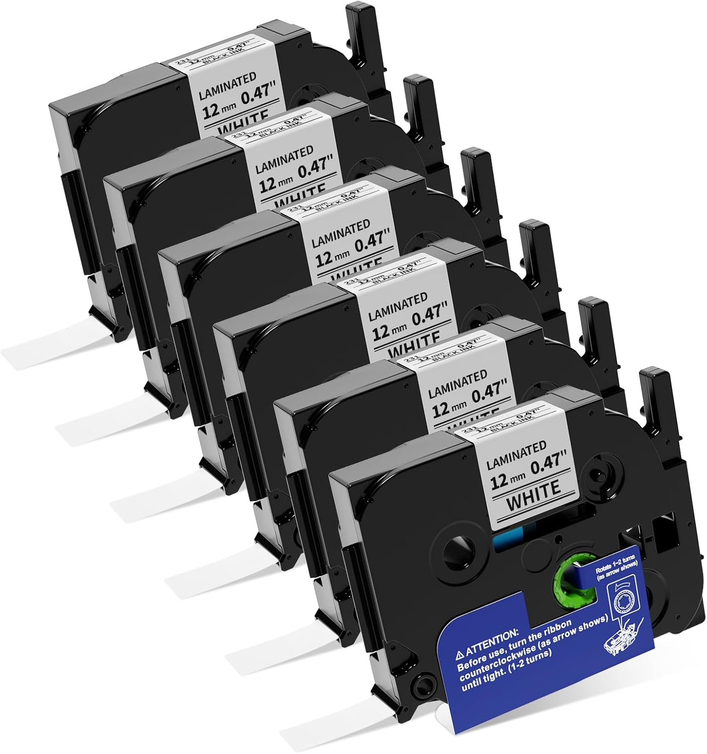 6-Pack Laminated Black on White Label Tape for Brother Printers ...
