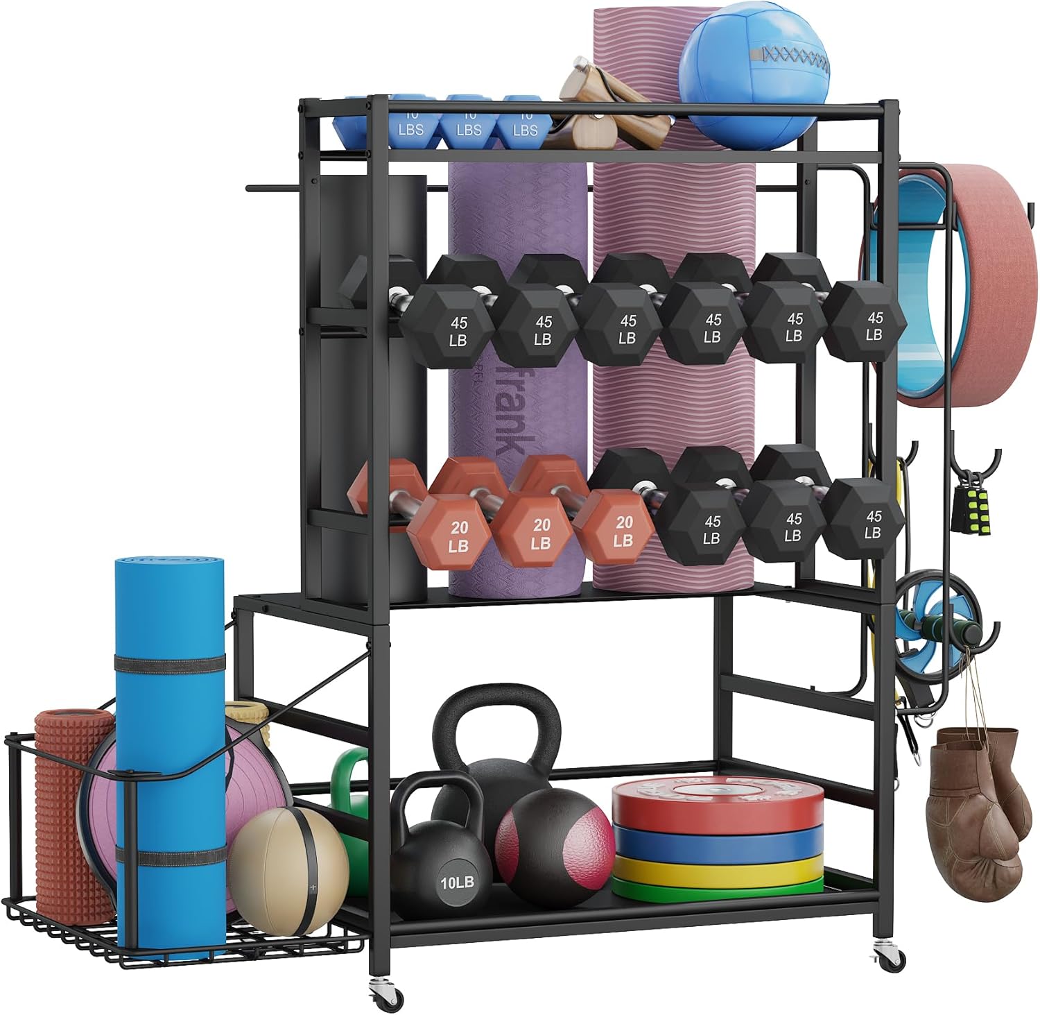 Space-Saving 700lbs Dumbbell Rack - Heavy Duty with Wheels & Hooks ...