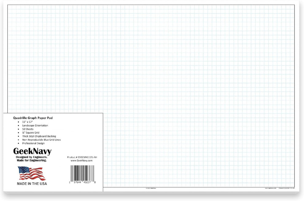 Large 11x17 Quadrille Graph Paper | 0.25 Grid | Blueprint Quality ...