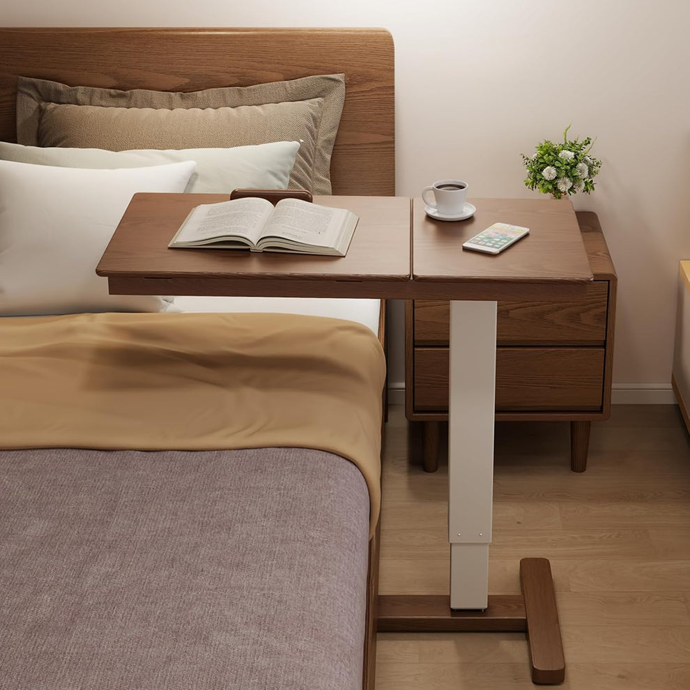 Walnut Overbed Table - Adjustable & Portable – GearMustHave
