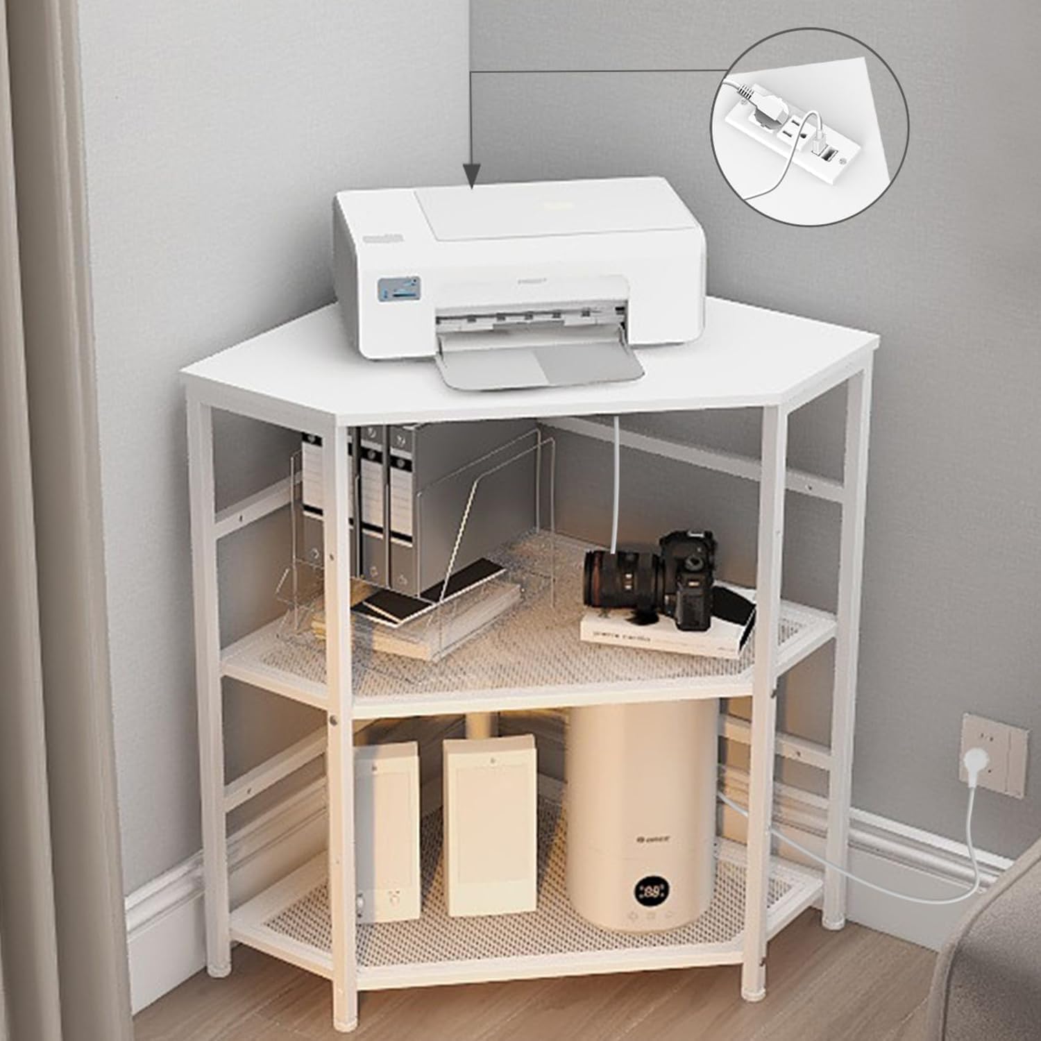 Corner Printer Stand with Power Outlets - VEDECASA – GearMustHave