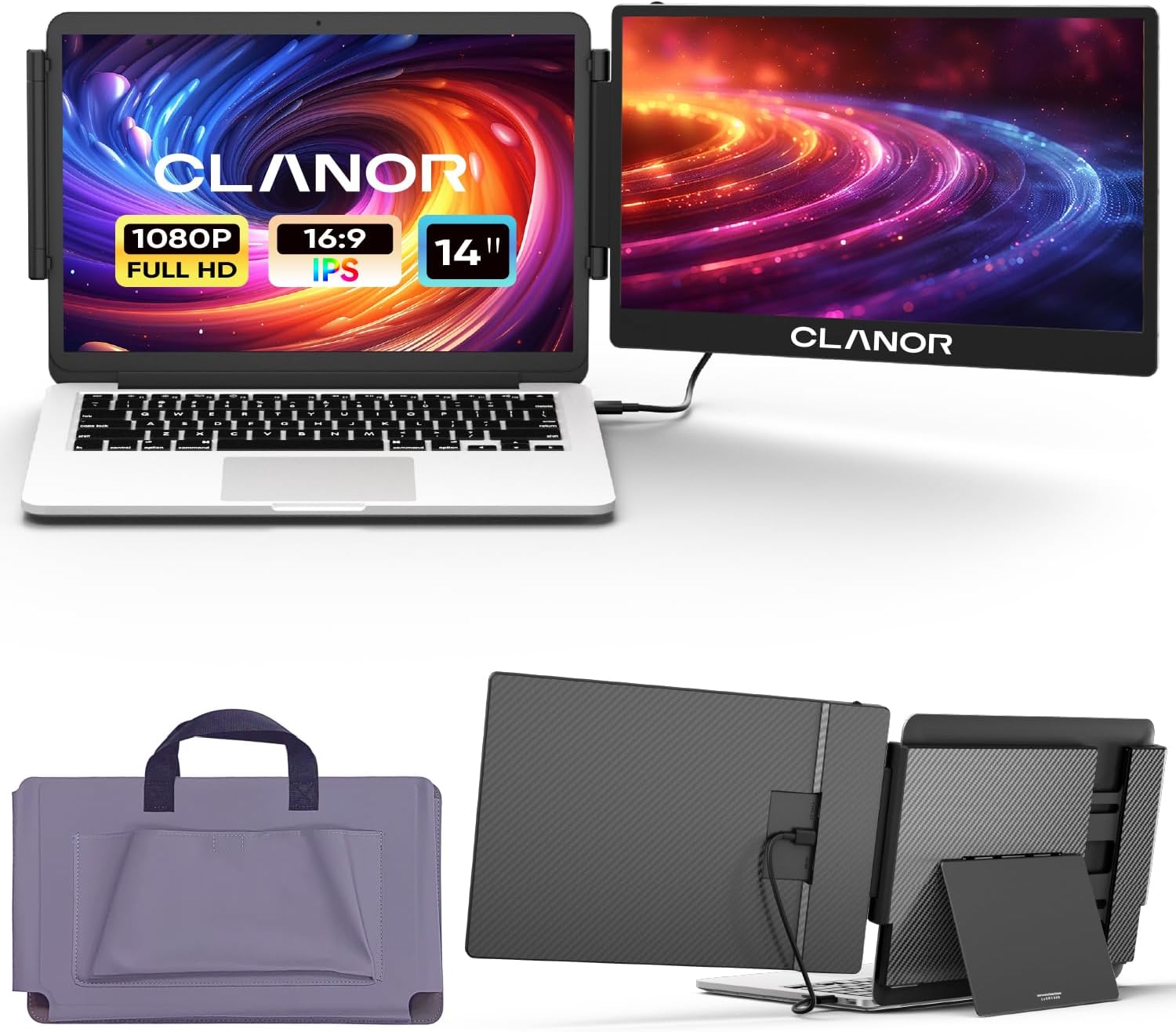 S1-D 14 Full HD Laptop Screen Extender, Plug & Play with Carrying Case ...