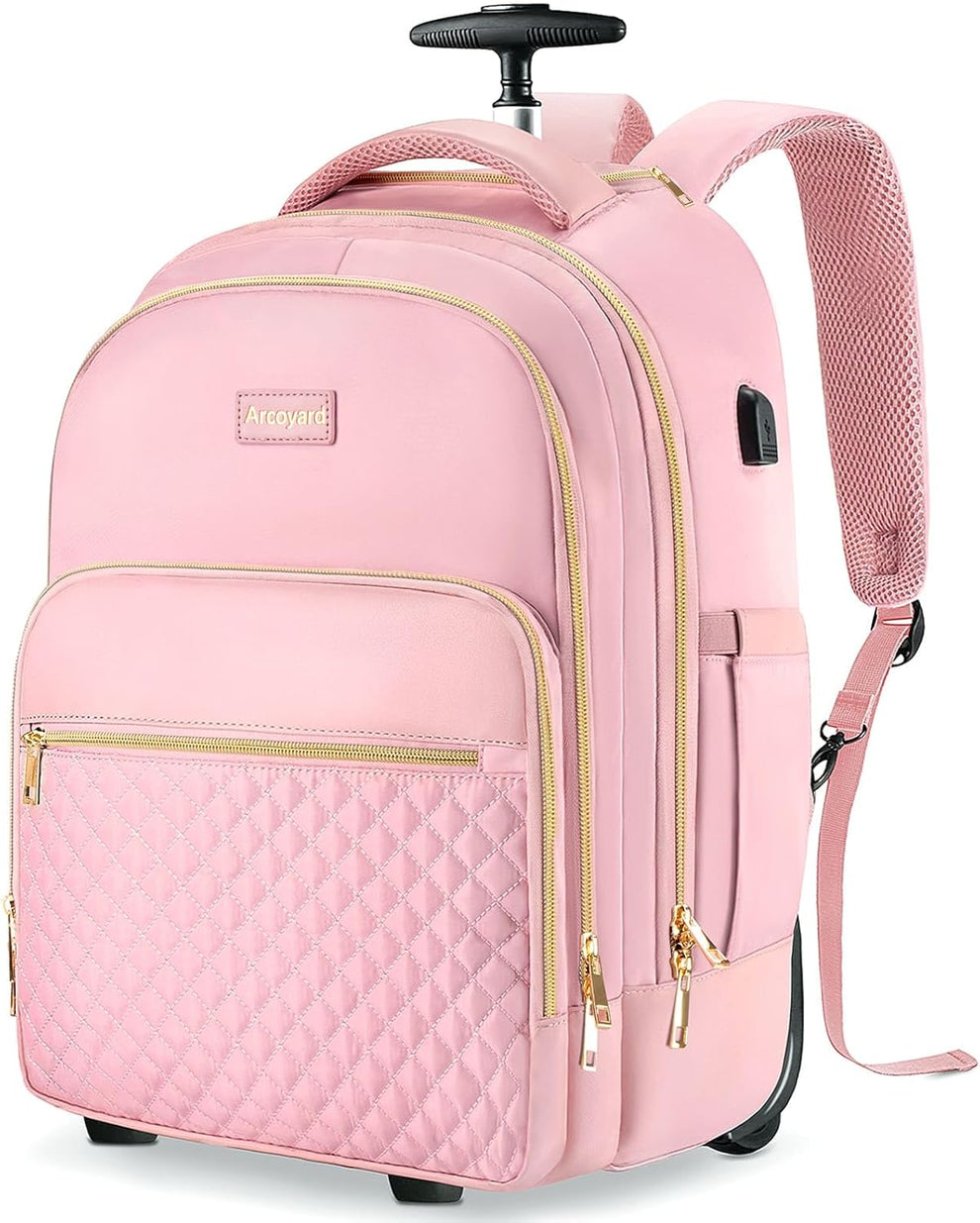 Arcoyard 17 Inch Wheeled Rolling Backpack - Pink Chic Travel Companion ...
