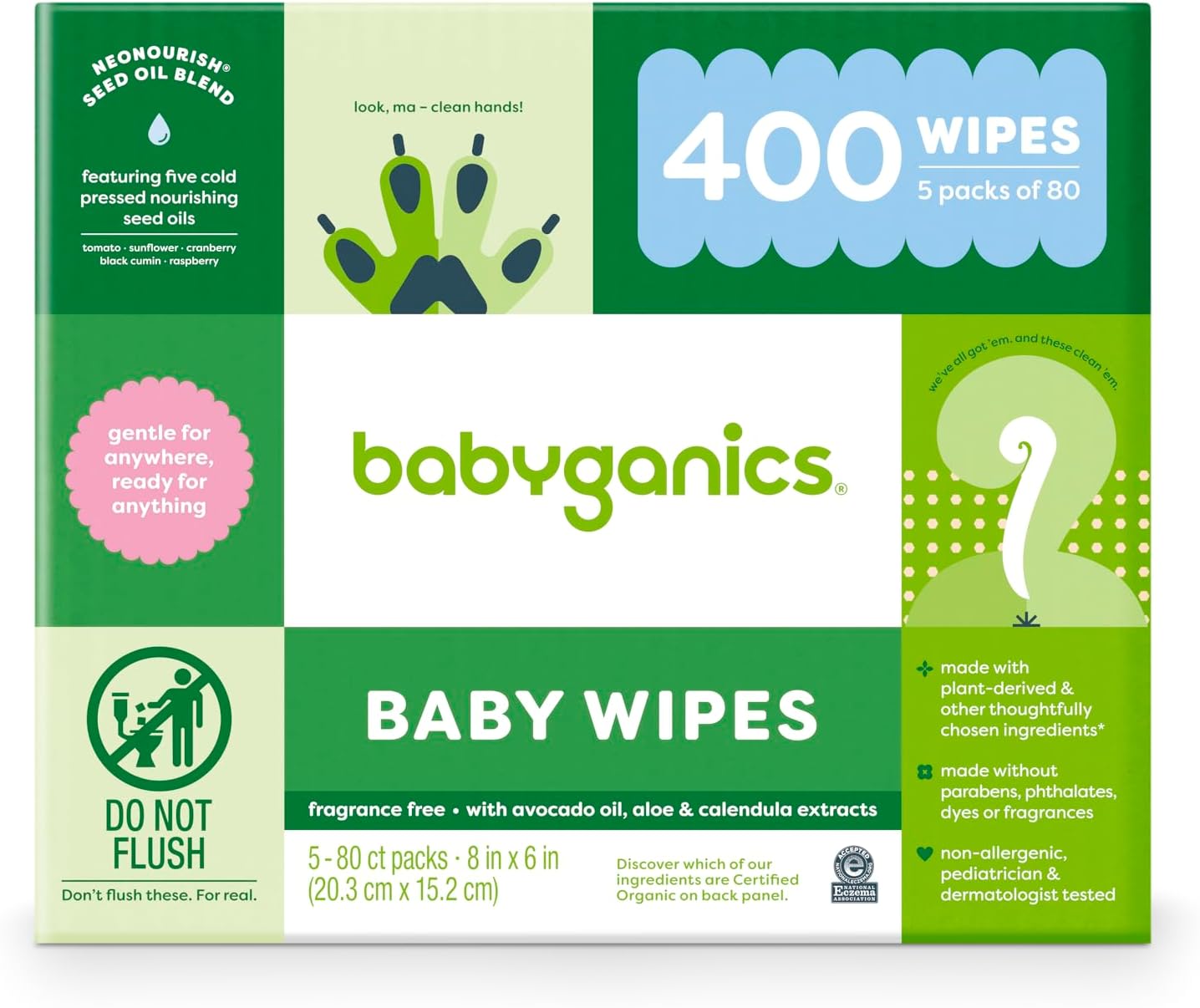 Babyganics Unscented Baby Wipes, 400 Count, Plant-Based Formula ...