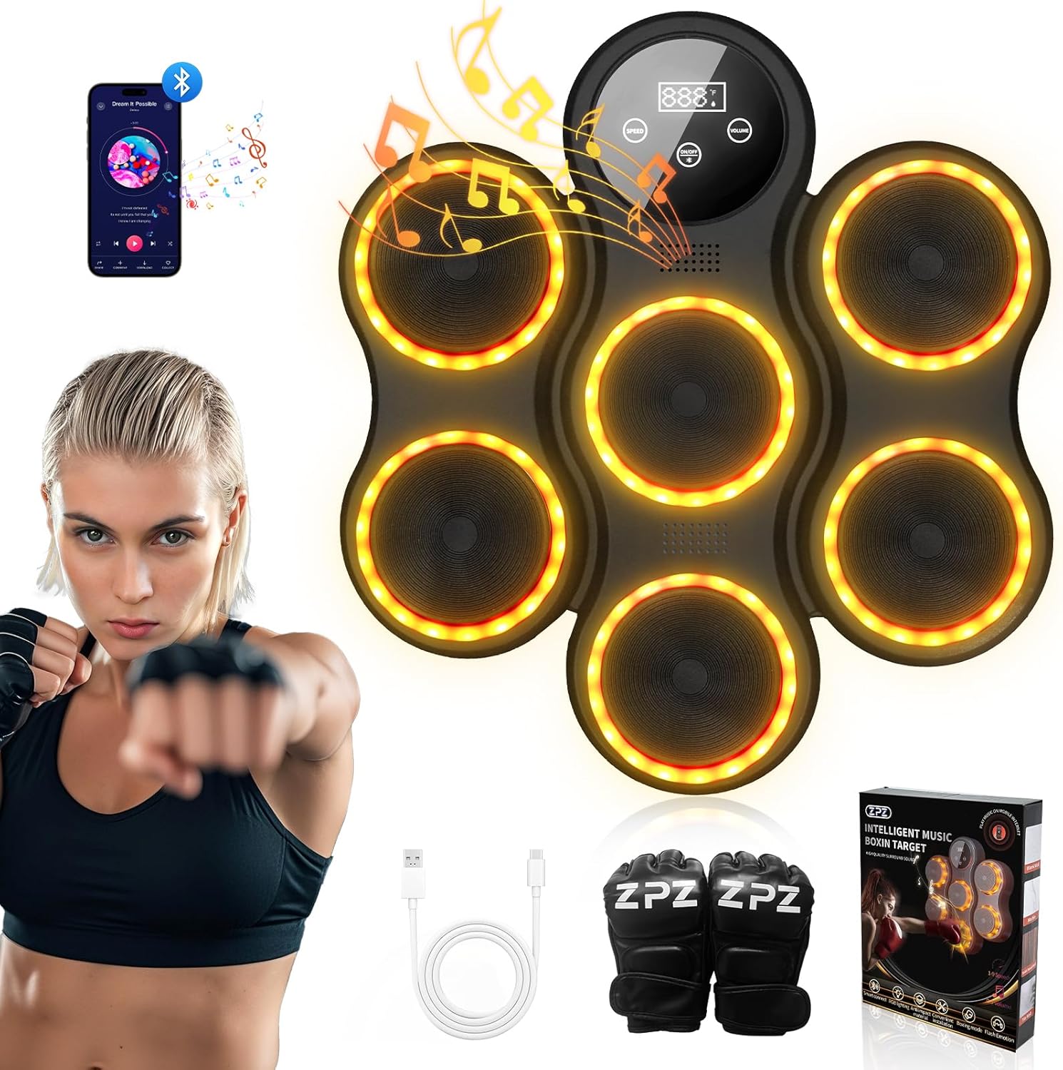 Smart Music Boxing Set - LED Display, Bluetooth, Wall-Mounted - ZPZ ...